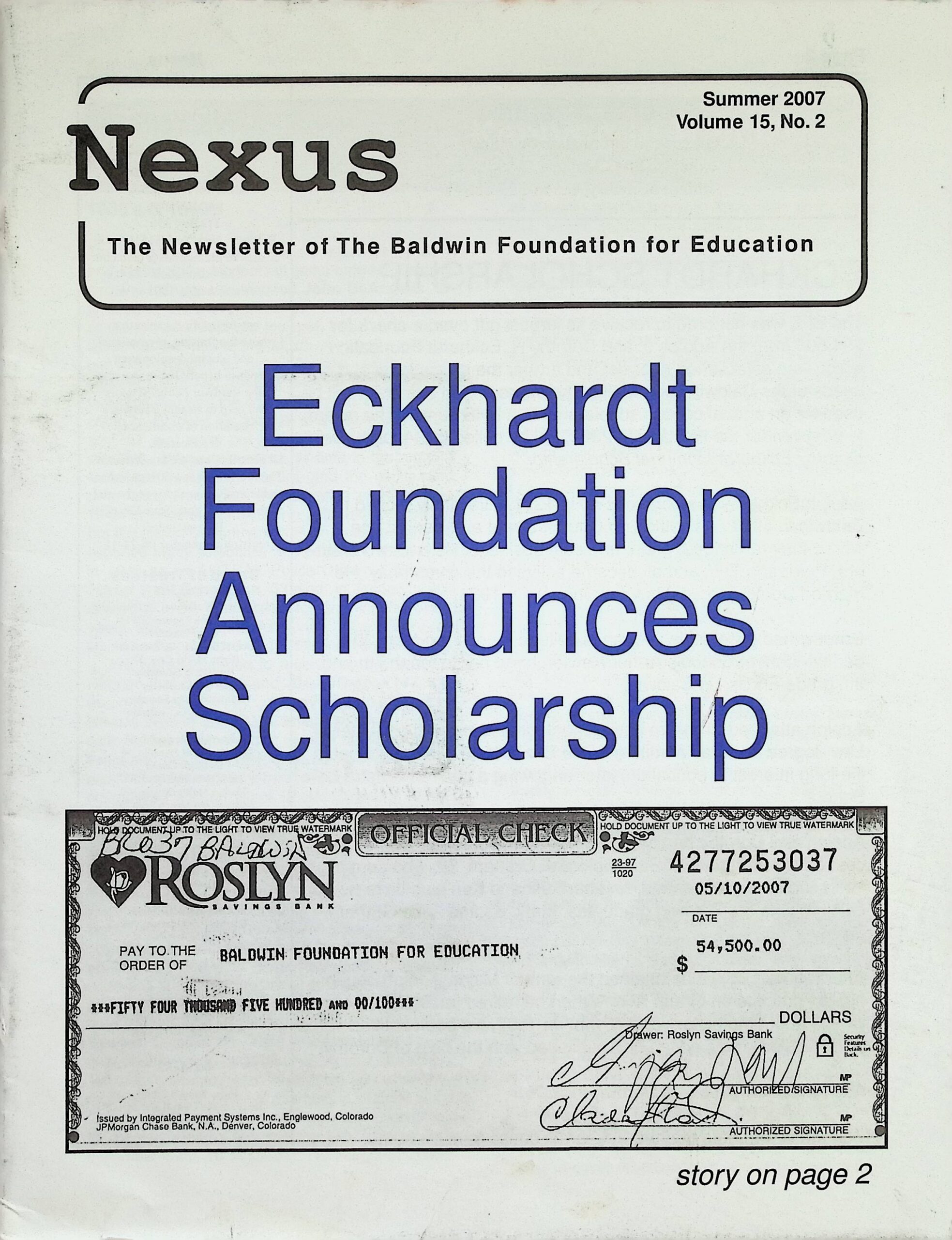 Summer 2007 Cover – Baldwin Foundation for Education